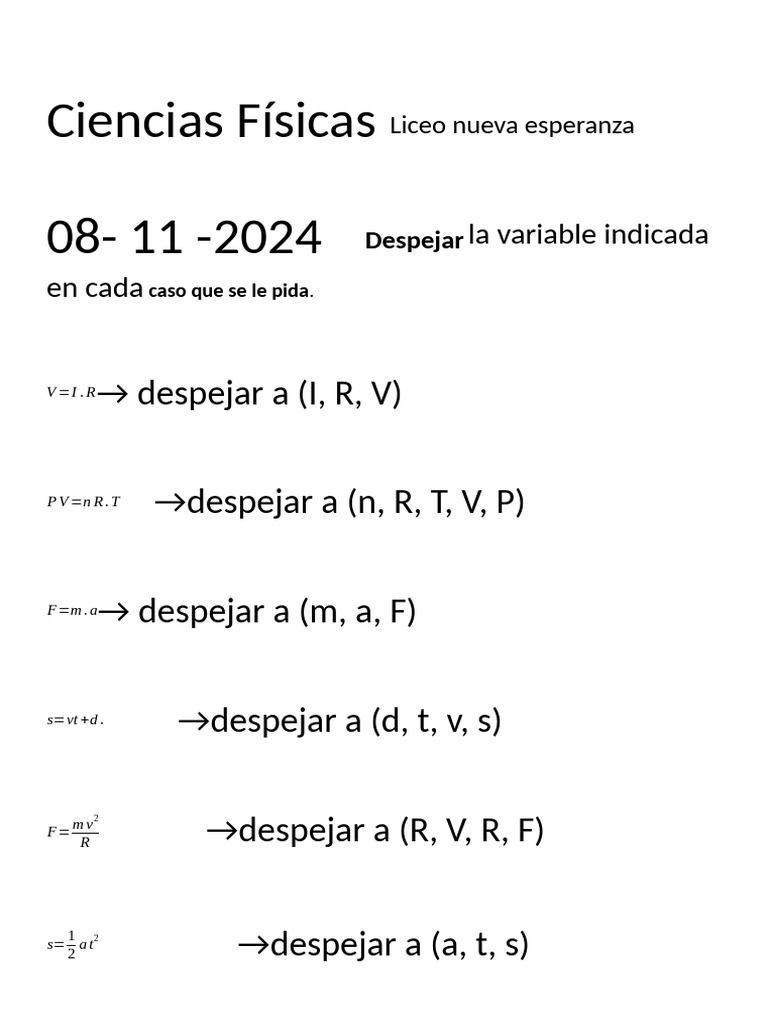 Practica de ciencias fisicas para el martes 12 de noviembre 2024. | PDF