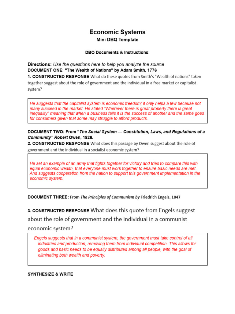 Mini DBQ Template - Capitalism, Socialism and Communism | PDF ...