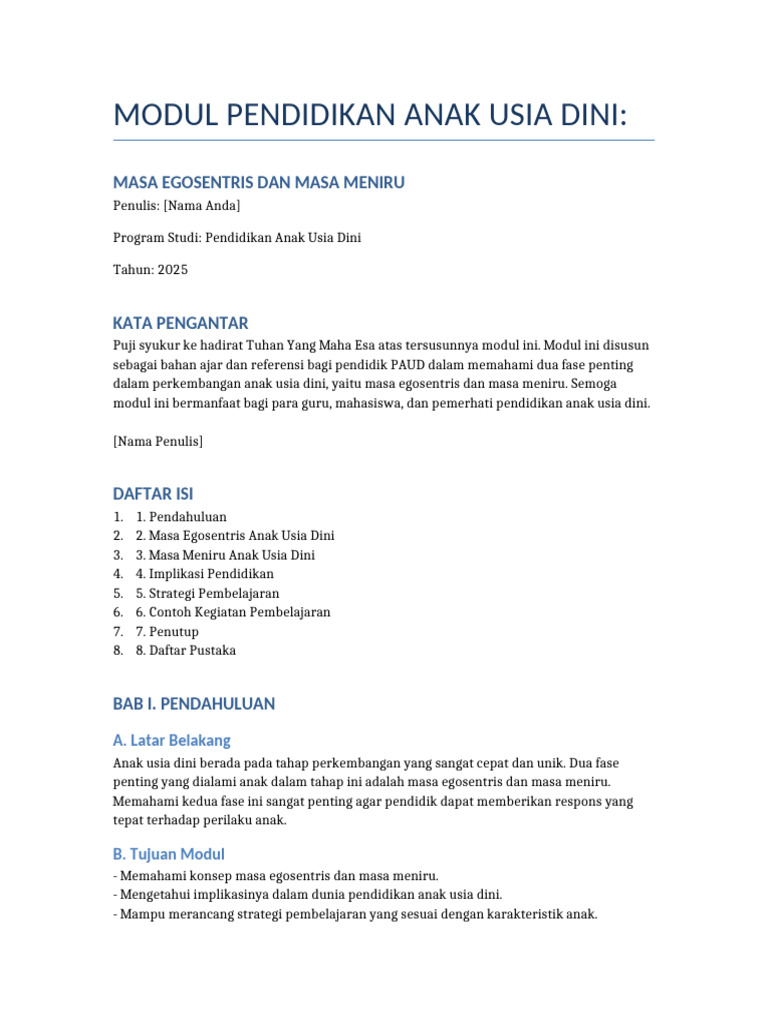Modul Masa Egosentris Dan Meniru | PDF