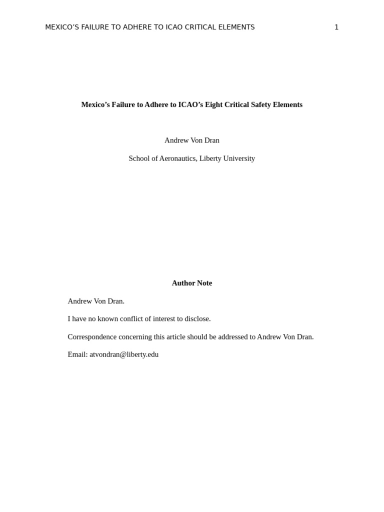 Mexico's Failure To Adhere To ICAO's Eight Critical Safety Elements ...