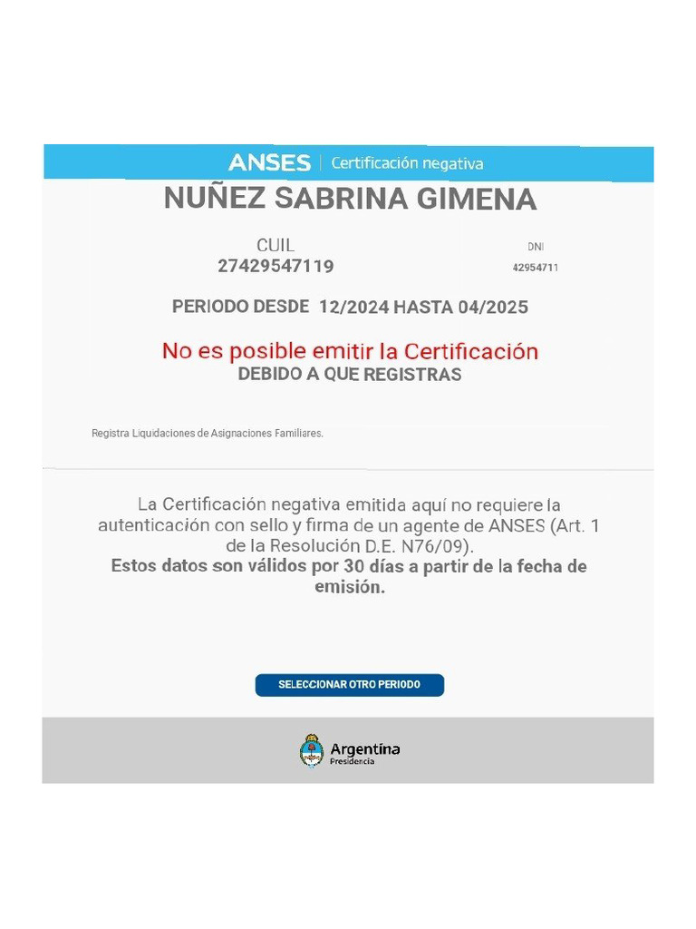 Certificación de Negatividad, negada | PDF