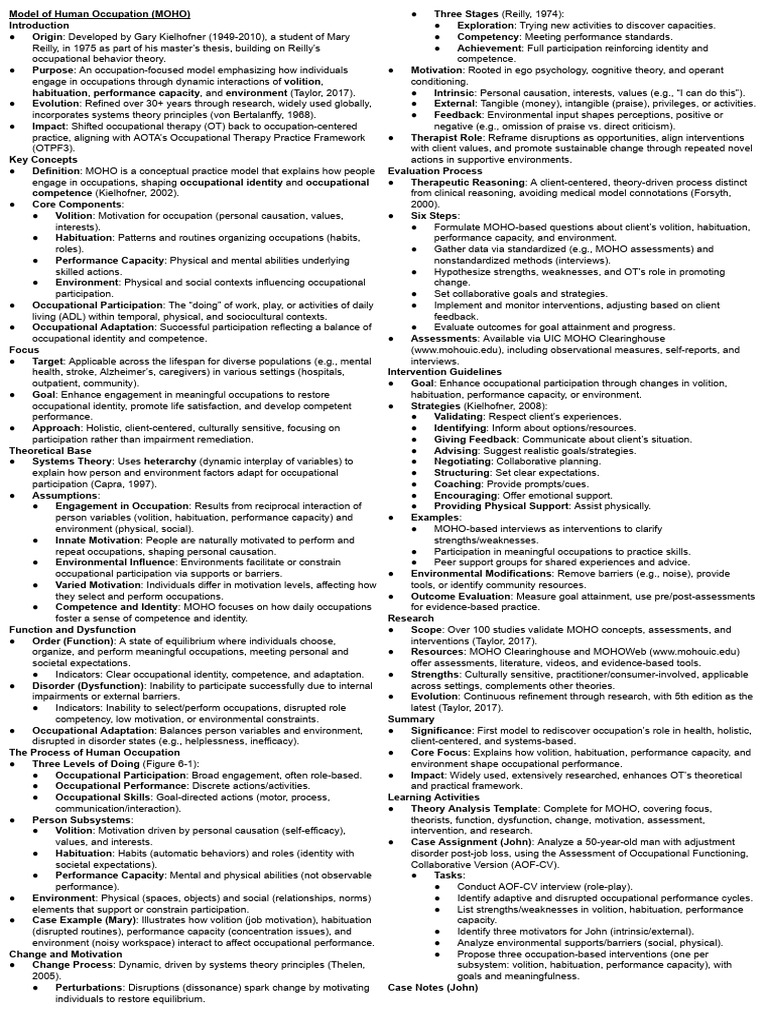 Model of Human Occupation (MOHO) | PDF | Occupational Therapy | Motivation