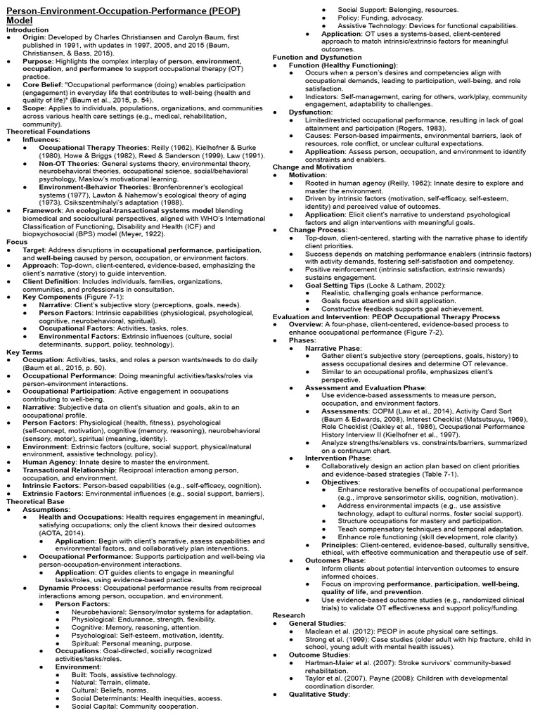 Person-Environment-Occupation-Participation (PEOP) Model | PDF ...
