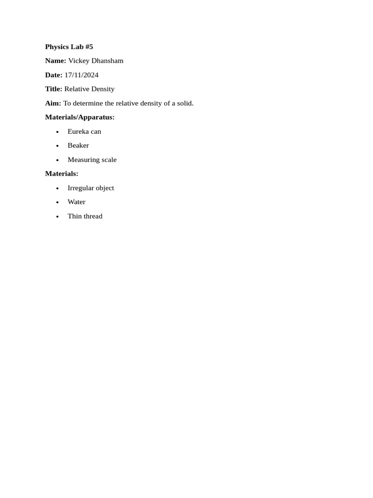Relative Density Lab - Physics | PDF