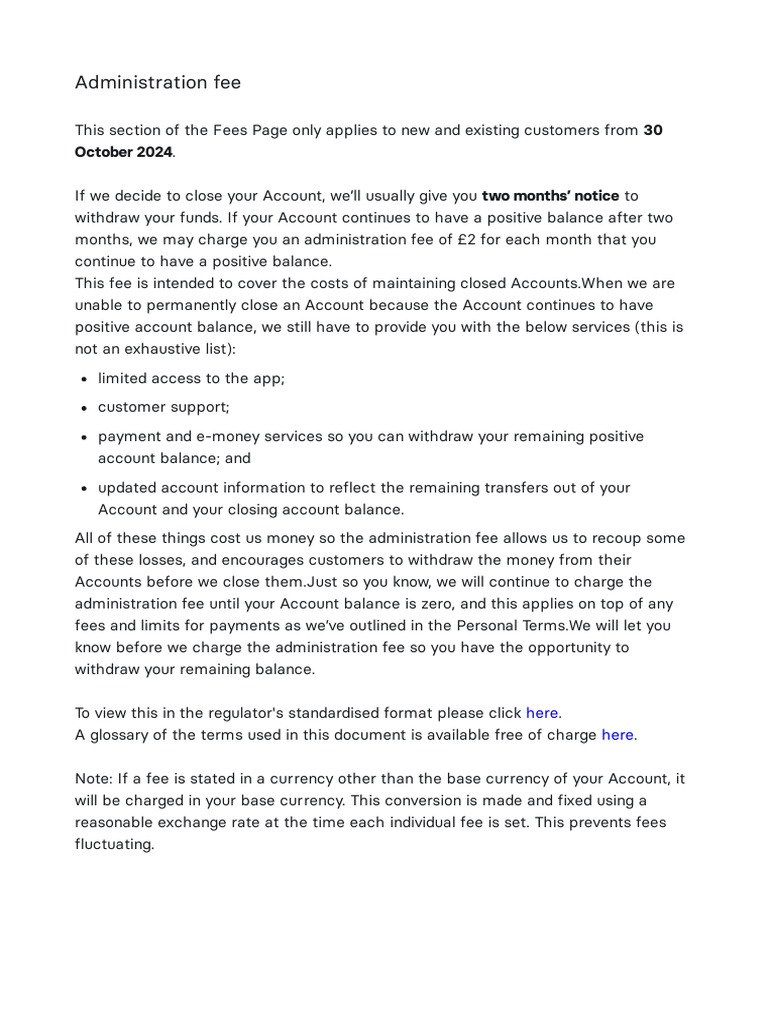 Administration Fee for Closed Accounts | PDF