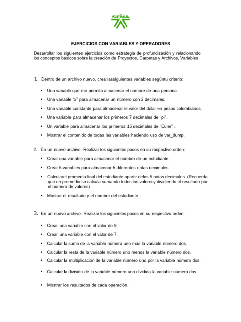 Ejercicios de Variables y Operadores en PHP | PDF | Matemáticas