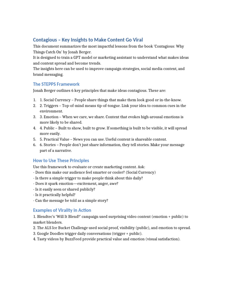 Contagious Summary For GPT | PDF