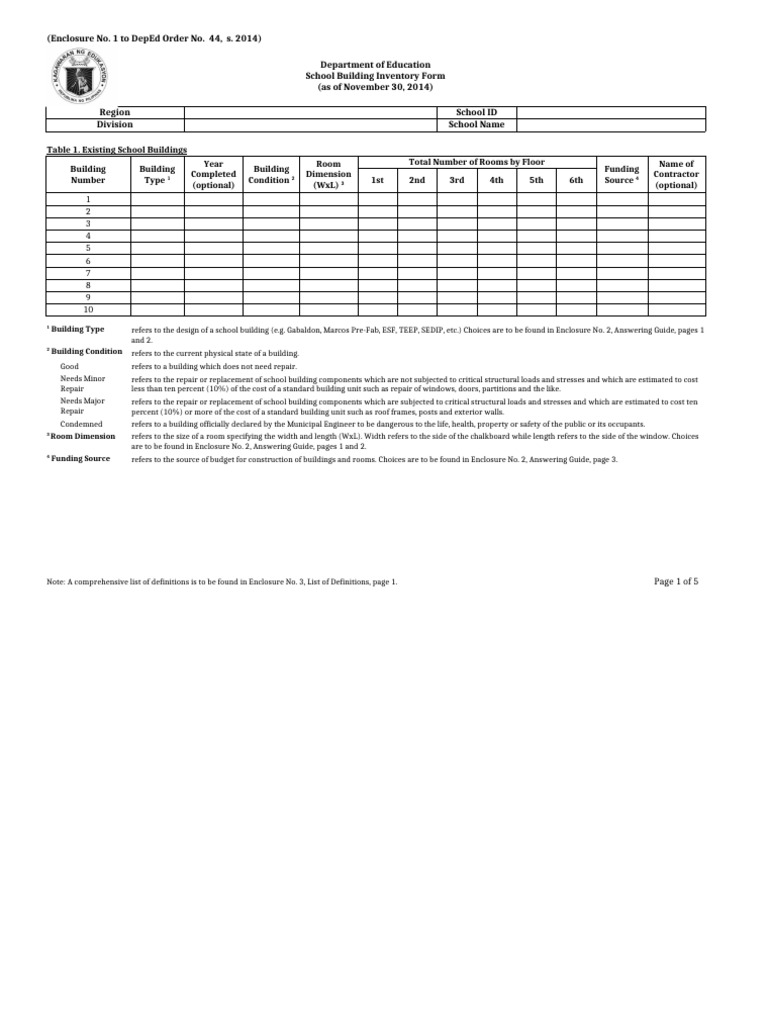 National-School-Building-Inventory-Forms-TeacherPH.com_ | PDF | Building | Wall