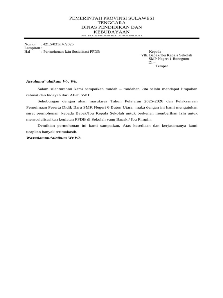 Surat-Permohonan-Sosialisasi-Ppdb-2024-2025 Kioko | PDF