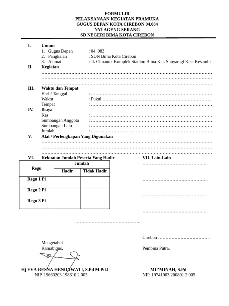 Formulir Pelaksanaan Kegiatan Latihan Pramuka 2024 - SIAGA PUTRI | PDF