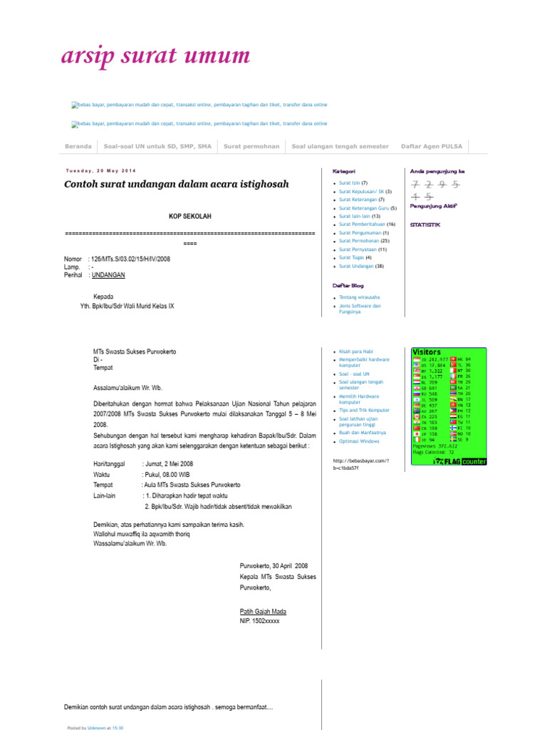 arsip surat umum_ Contoh surat undangan dalam acara istighosah | PDF