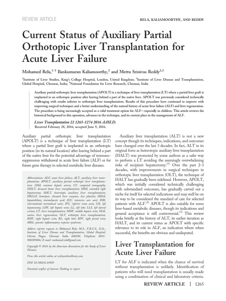 Liver Transplantation - 2016 - Rela - Current Status of Auxiliary ...