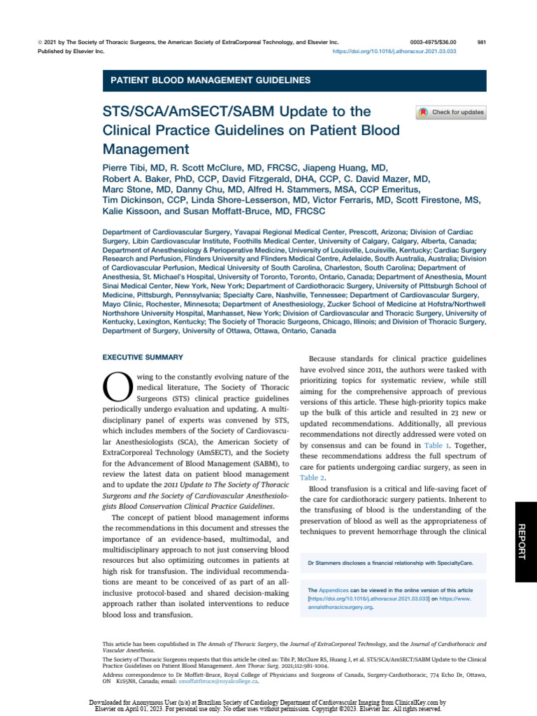 Clinical Practice Guidelines on Patient Blood Management | PDF ...