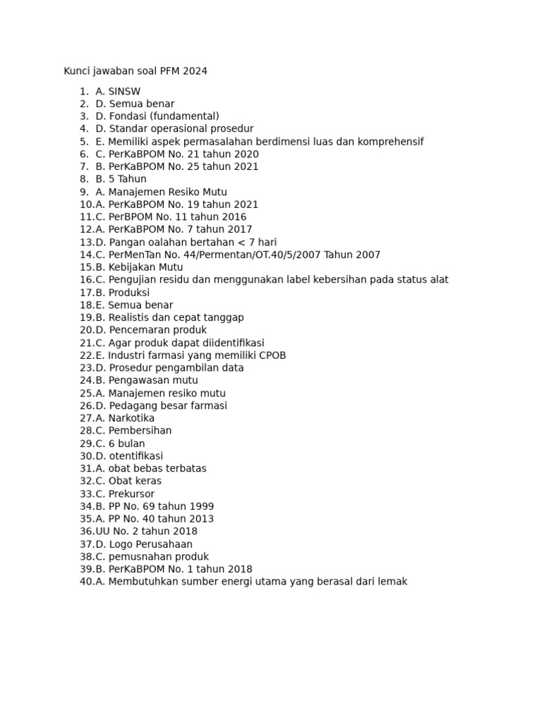 Kunci Jawaban Soal PFM 2024 | PDF