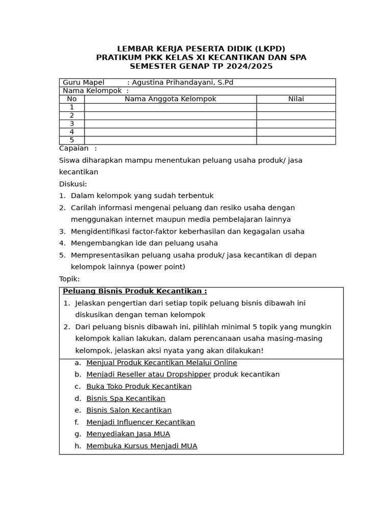 LKPD PKK Peluang Bisnis | PDF