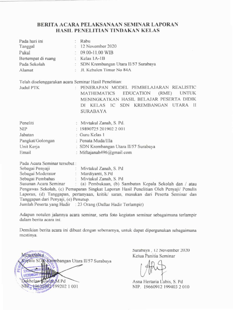 Berita Acara Seminar Bu Mifta | PDF