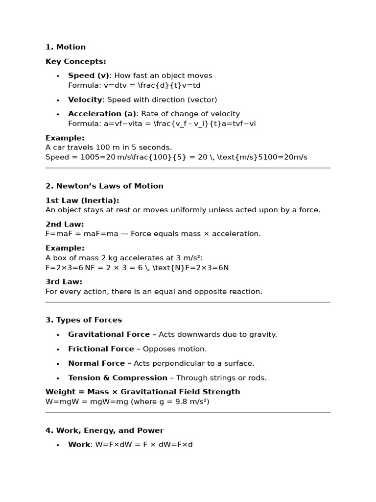 CSEC Physics Notes - Motion Forces and Energy | PDF