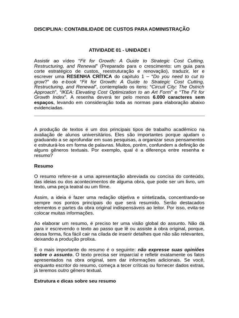 Resenha Crítica: Fit for Growth | PDF | Abstract (resumo)