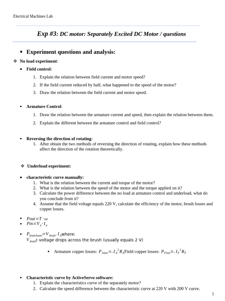 DC Motor Experiment Questions & Analysis | PDF