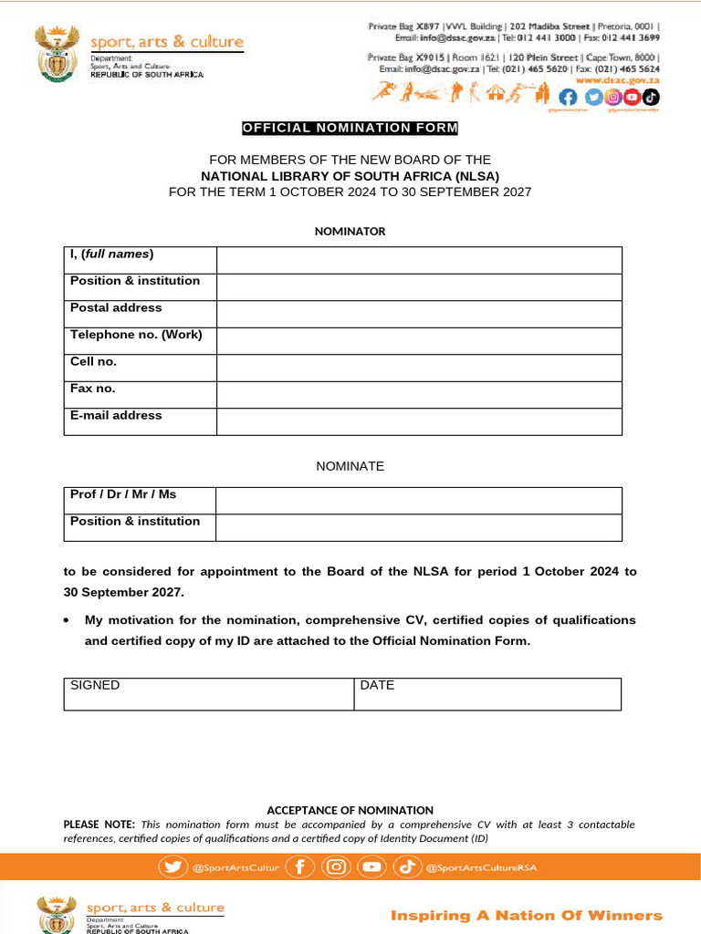 Nlsa Board Nomination Form 2024 | PDF
