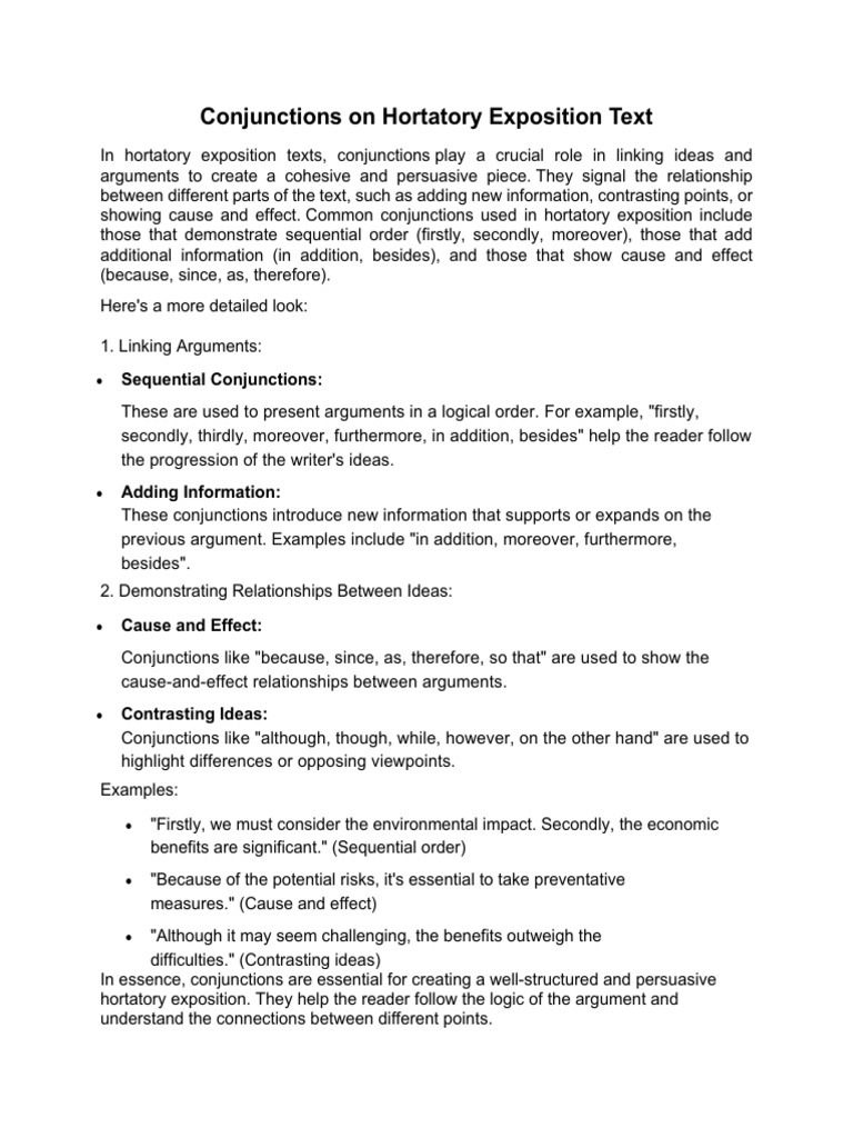 Latihan Conjunction Exposition | PDF | Argument | Linguistics