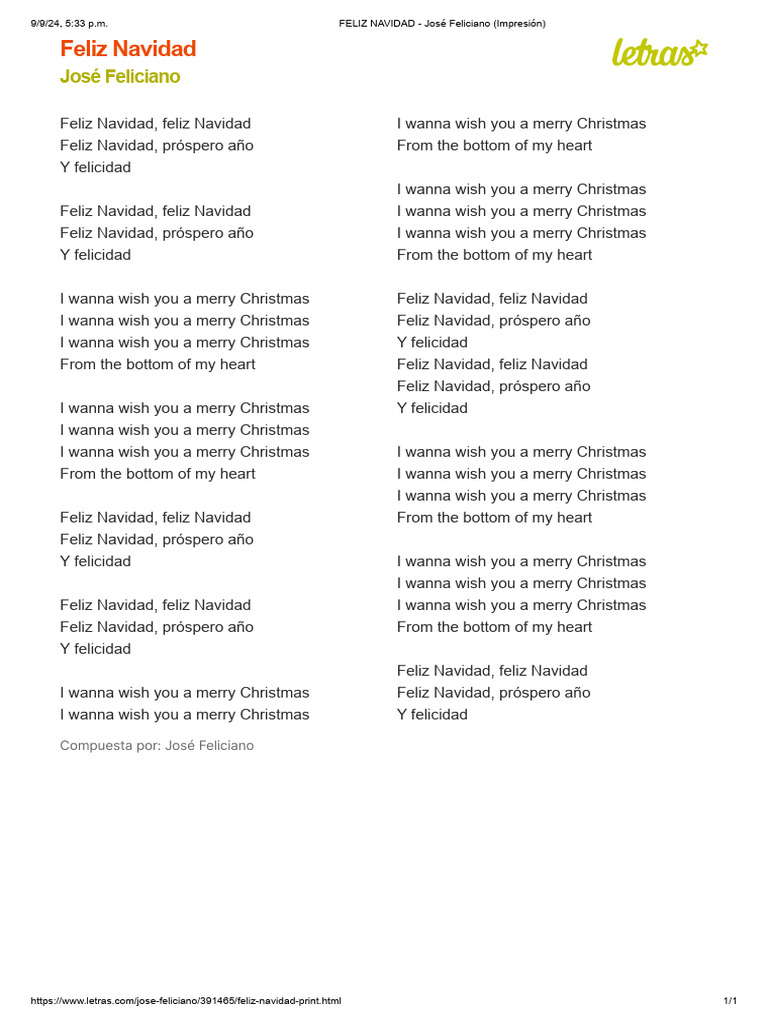 Letra Cancion Feliz Navidad Terceros | PDF | Música | Singles (Música)
