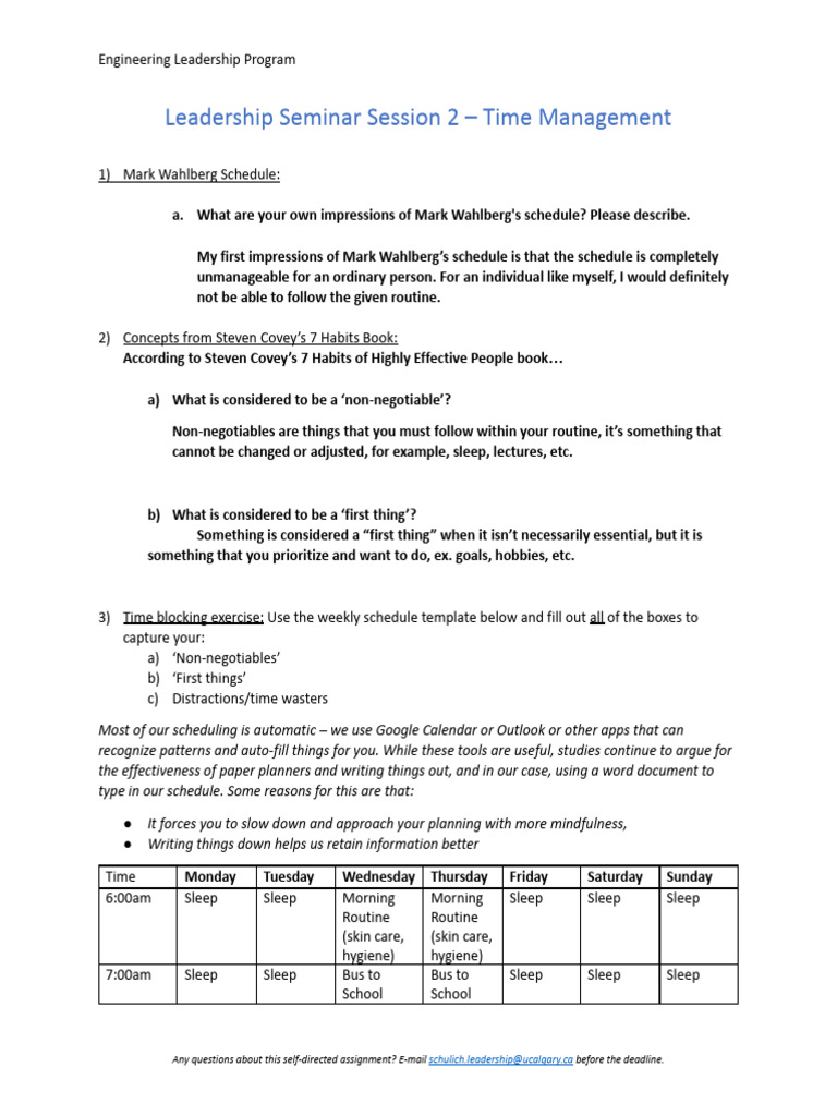 Time Management Worksheet | PDF | Homework | Time Management