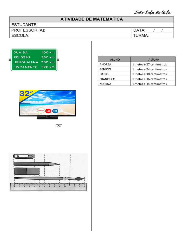 Atividade - Tudo Sala de Aula - Medidas de Comprimento | PDF | Metro