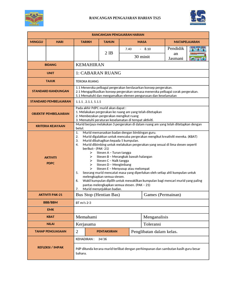 Contoh RPH Matematik Dan PJPK | PDF