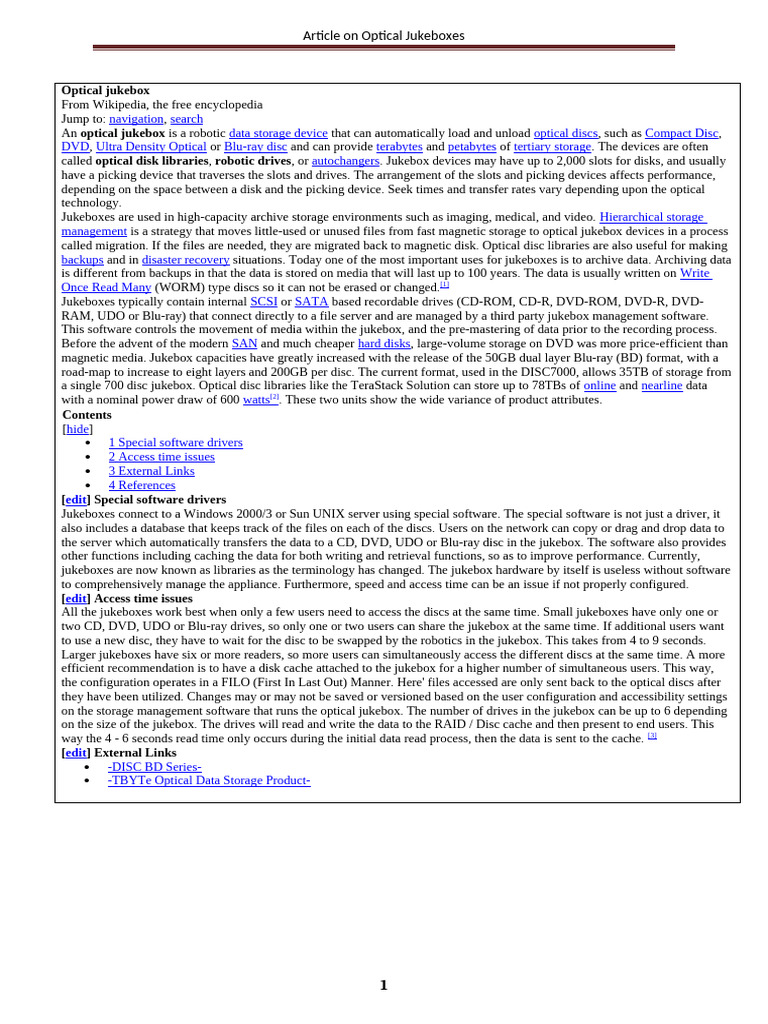 Article On Optical Jukeboxes | PDF | Computer Data Storage | Computer Data