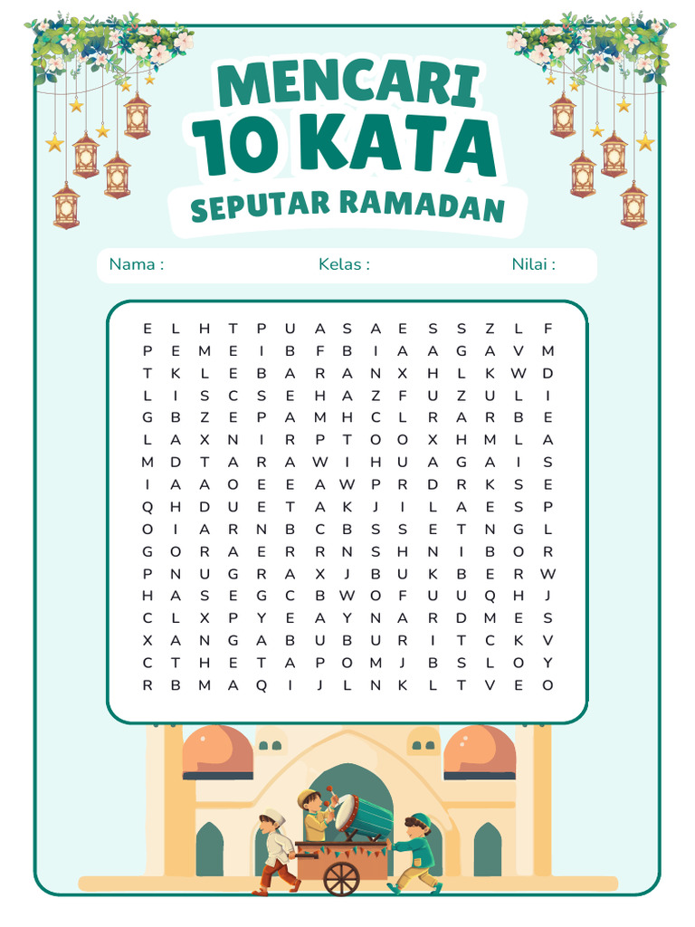 Mencari Kata Seputar Ramadan Lembar Kerja Siswa Hijau Dan Coklat ...