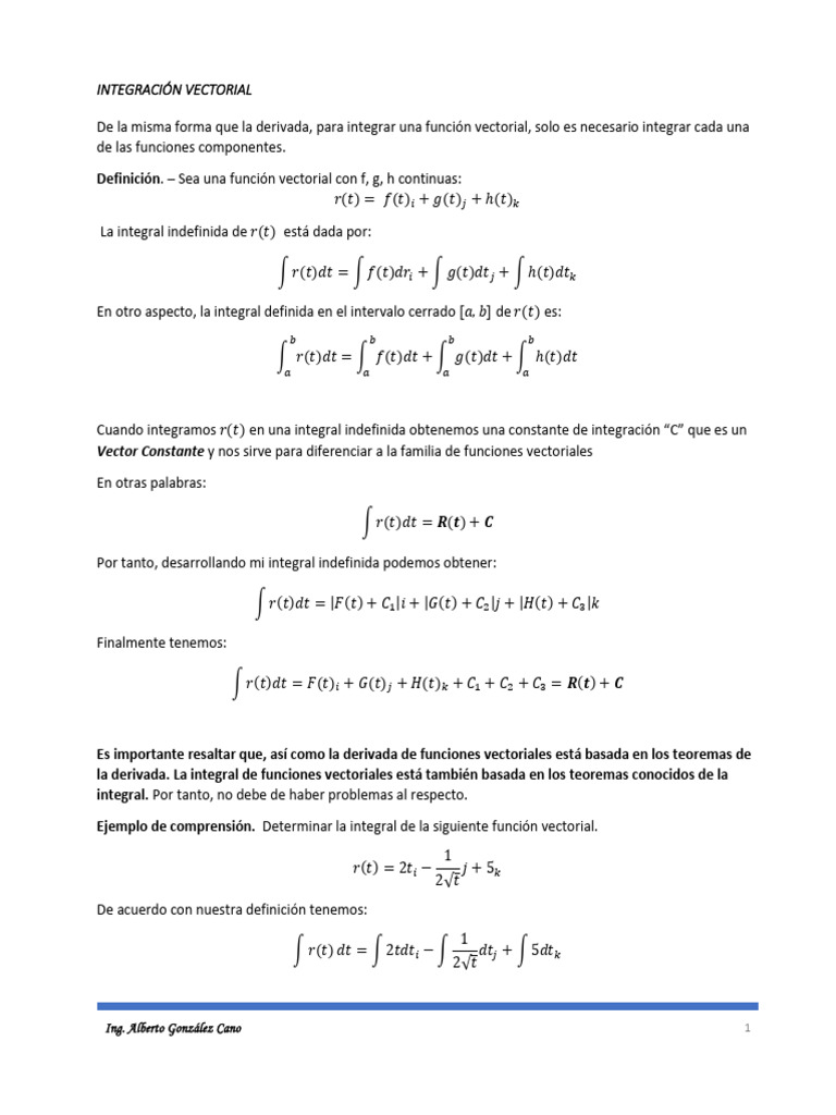 Integracion de Funciones Vectoriales | PDF | Integral | Vector Euclidiano
