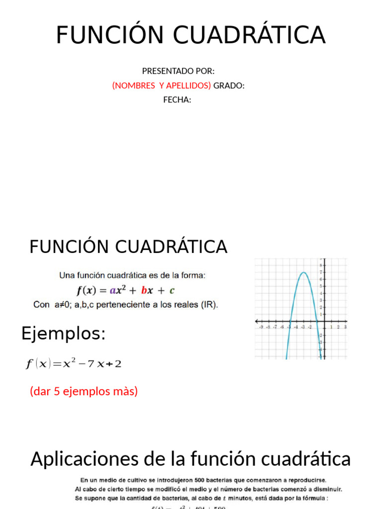 Función Cuadrática: Ejemplos y Aplicaciones | PDF