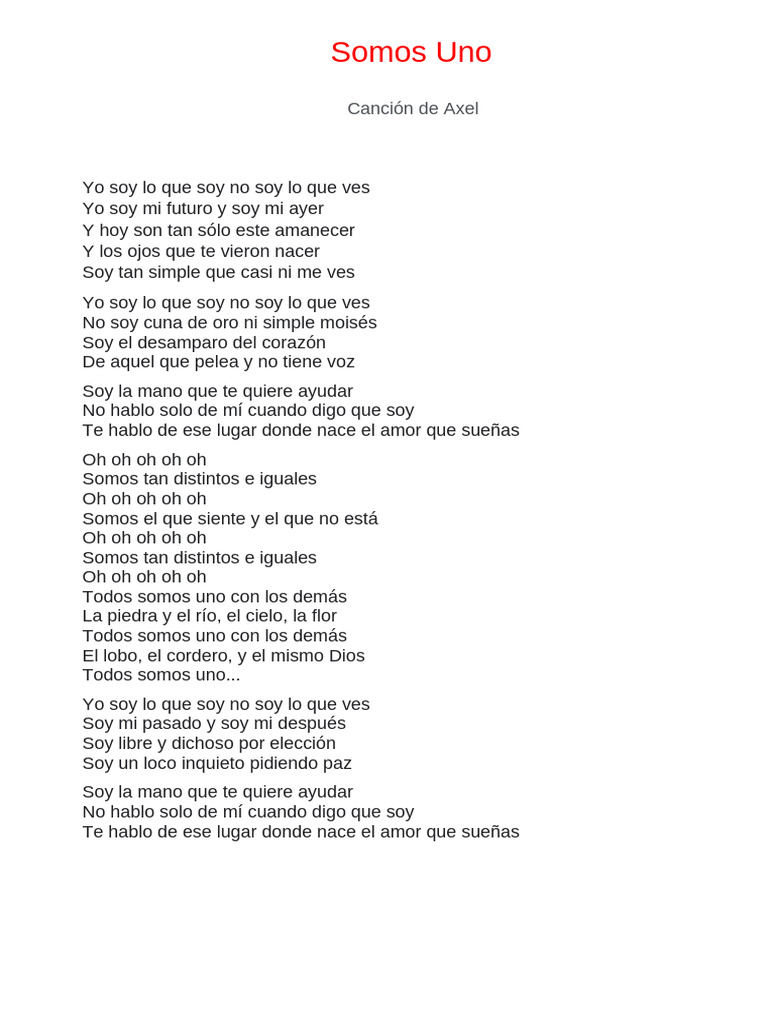 Somos Uno Axel Cancion Juli | PDF