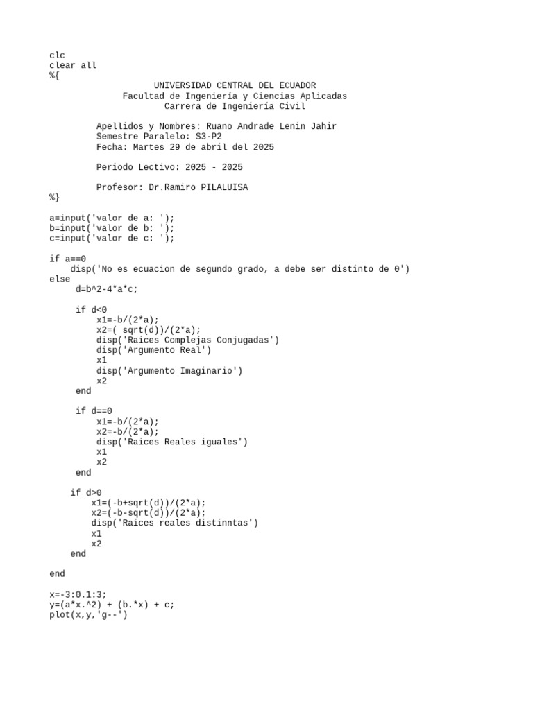 Ejemplo 2 Estructuras de Control.m | PDF