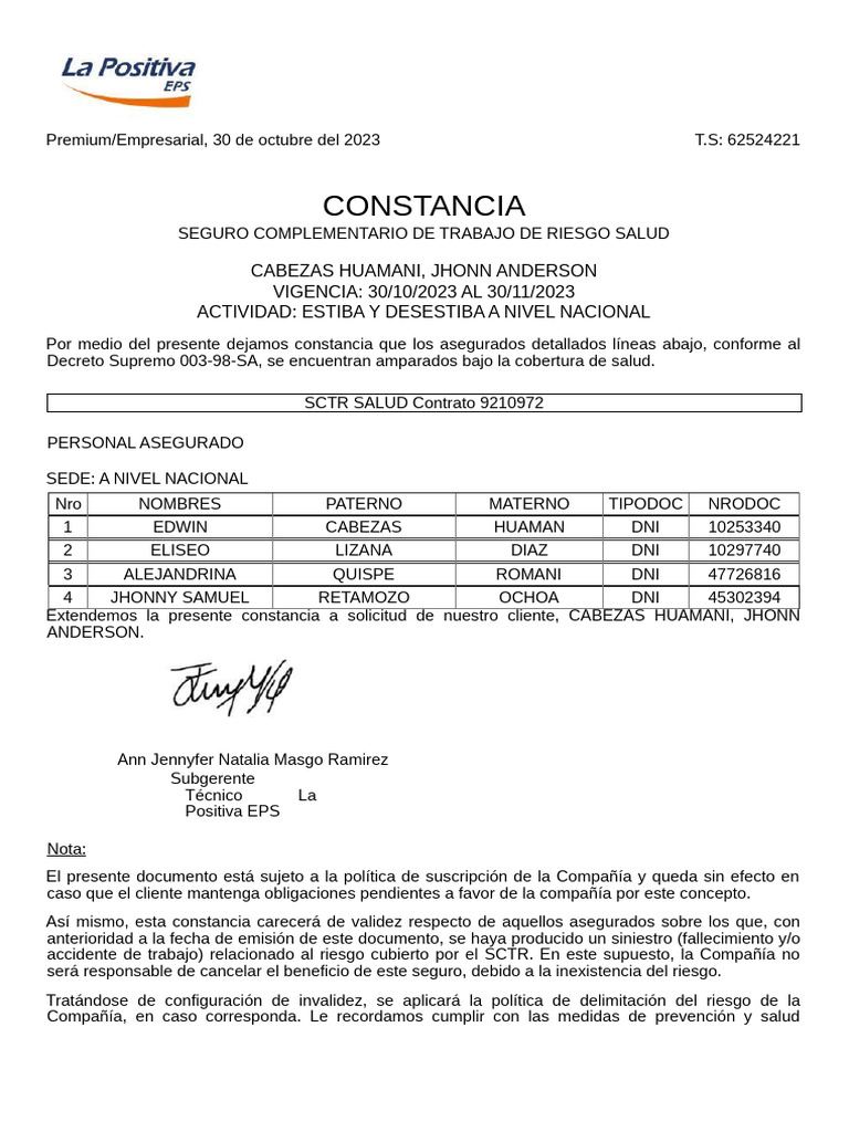 Constancia SCTR Cabezas Huamani Jhonn Anderson | PDF