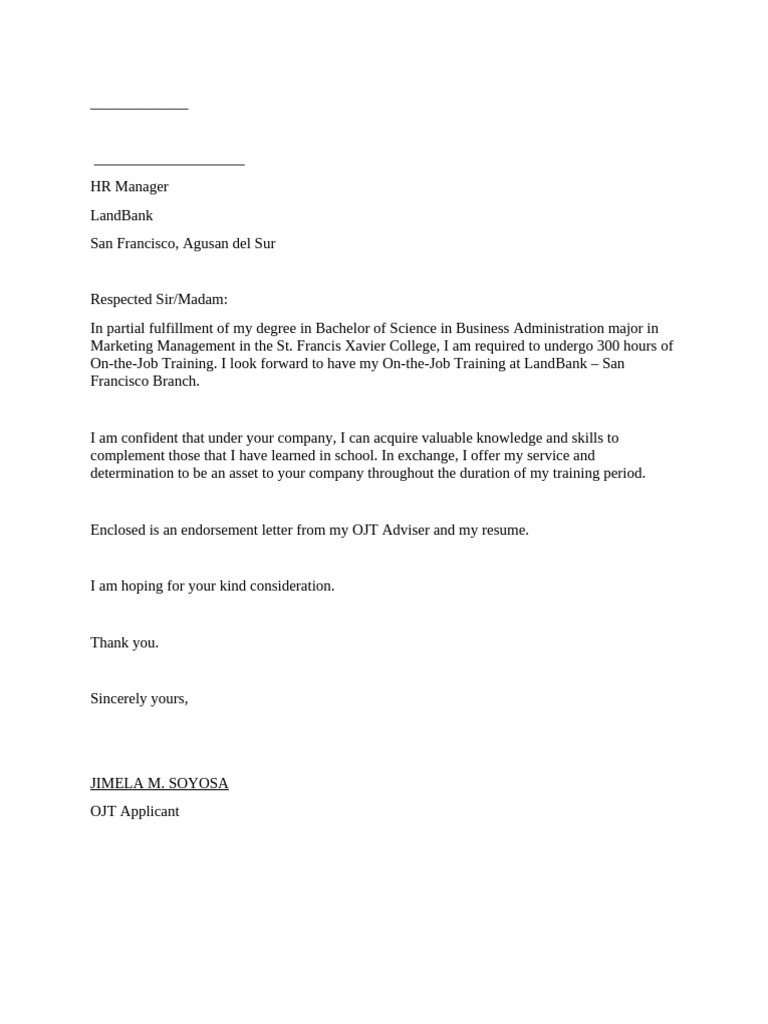 OJT-Application Letter 125858 | PDF