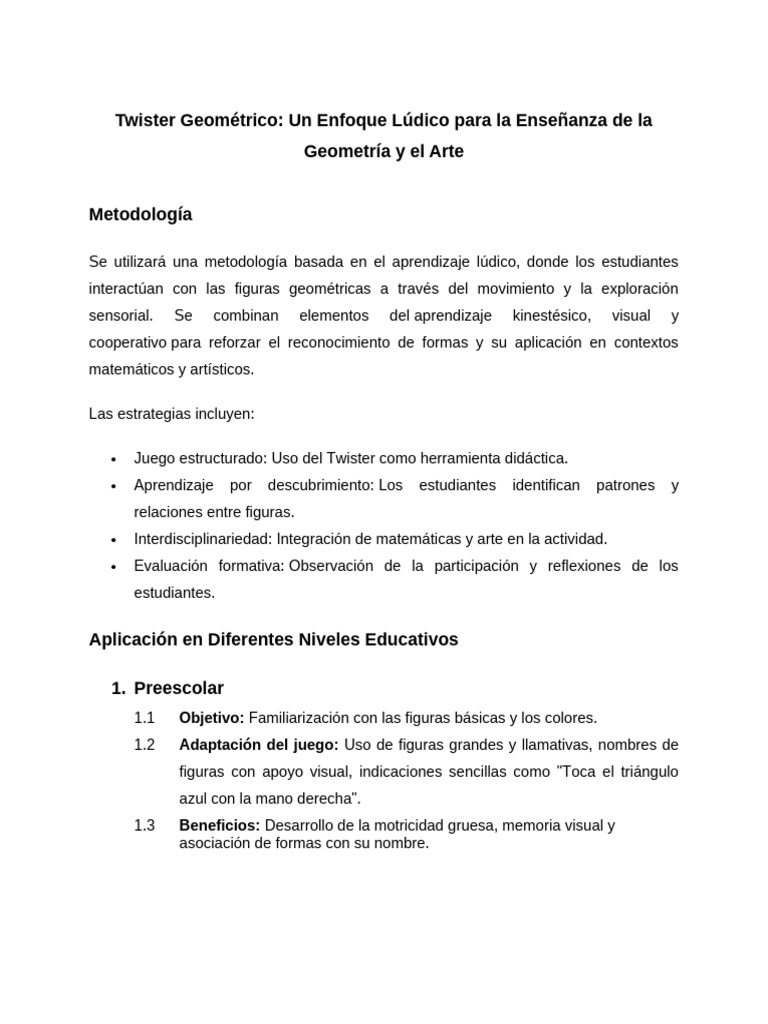 Twister Geométrico para Educación Preescolar | PDF | Geometría ...