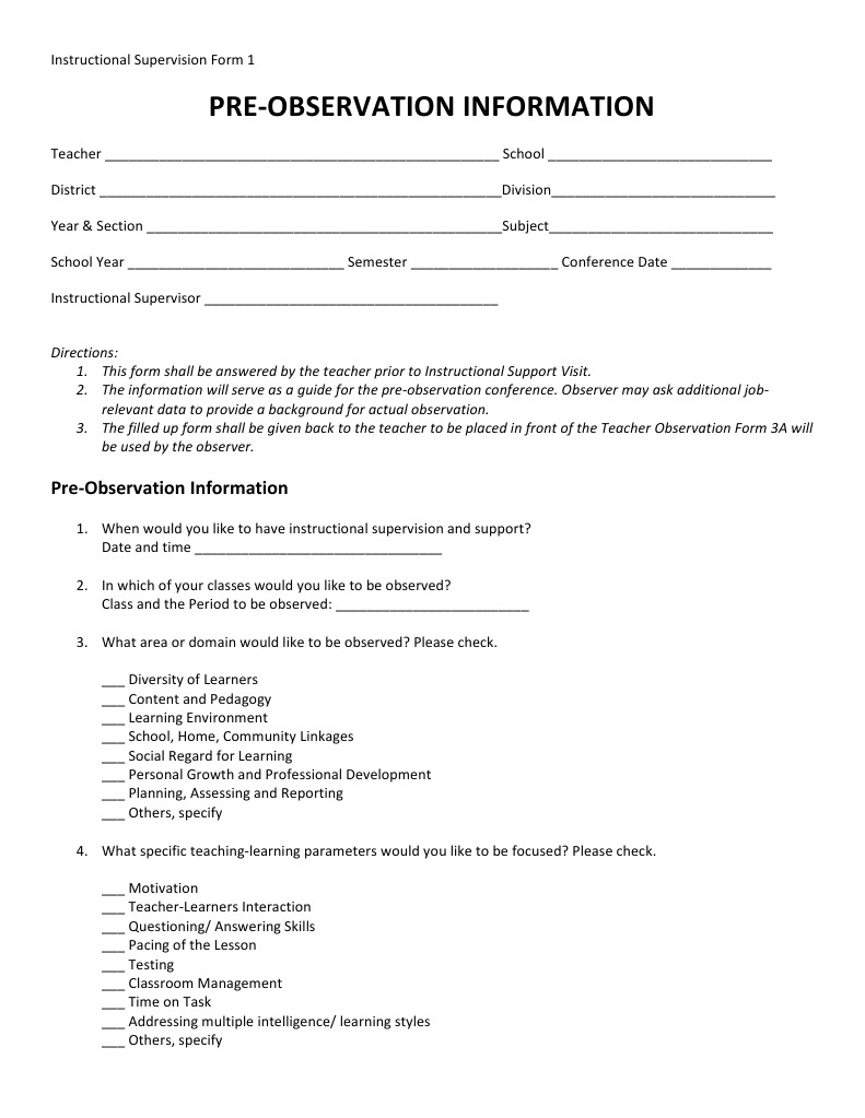 Instructional Supervision Observation Form | PDF | Teaching Method ...