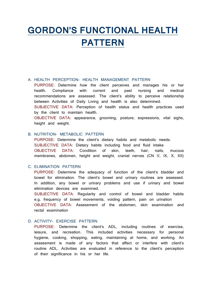 Gordon's Functional Health Pattern | Perception | Urinary Incontinence