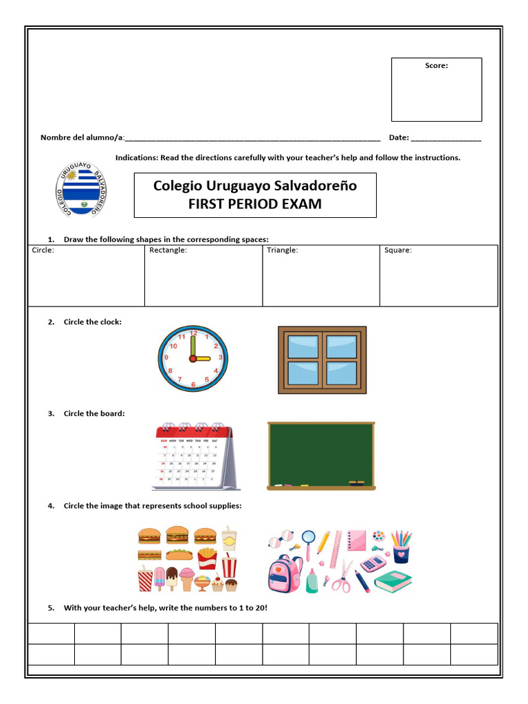 First Period Exam: Shapes and Actions | PDF