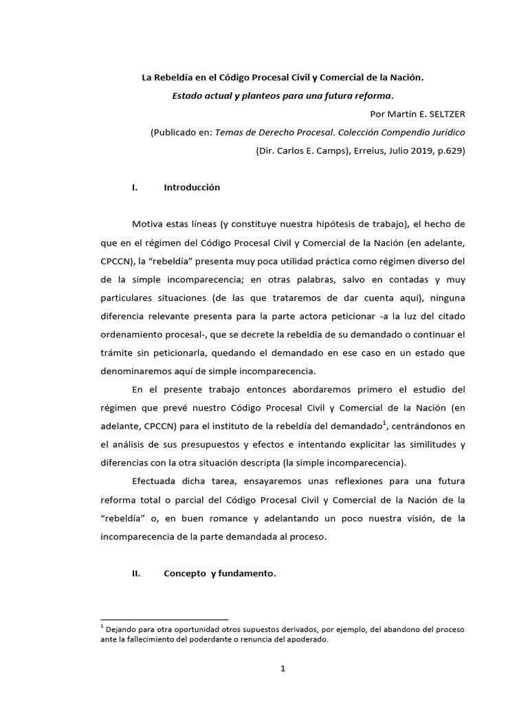 La Rebeldía en el Proceso Civil Argentino | PDF | Demanda judicial ...
