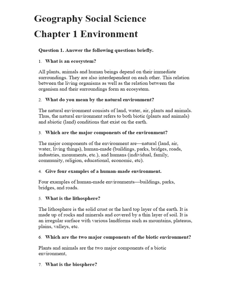 SST Geography Chapter 1 Environment Questions Answers | PDF | Natural ...