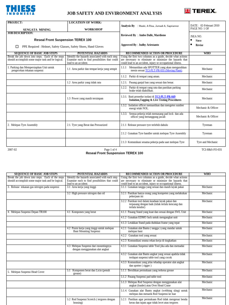 Reseal Front Suspension TEREX 100 - 09-02-10 | PDF