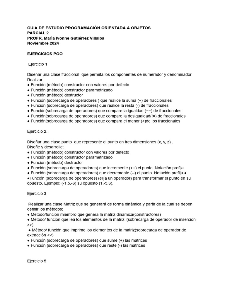 Guia de Estudio - Poo2 | PDF | Constructor (Programación Orientada a Objetos) | Programación