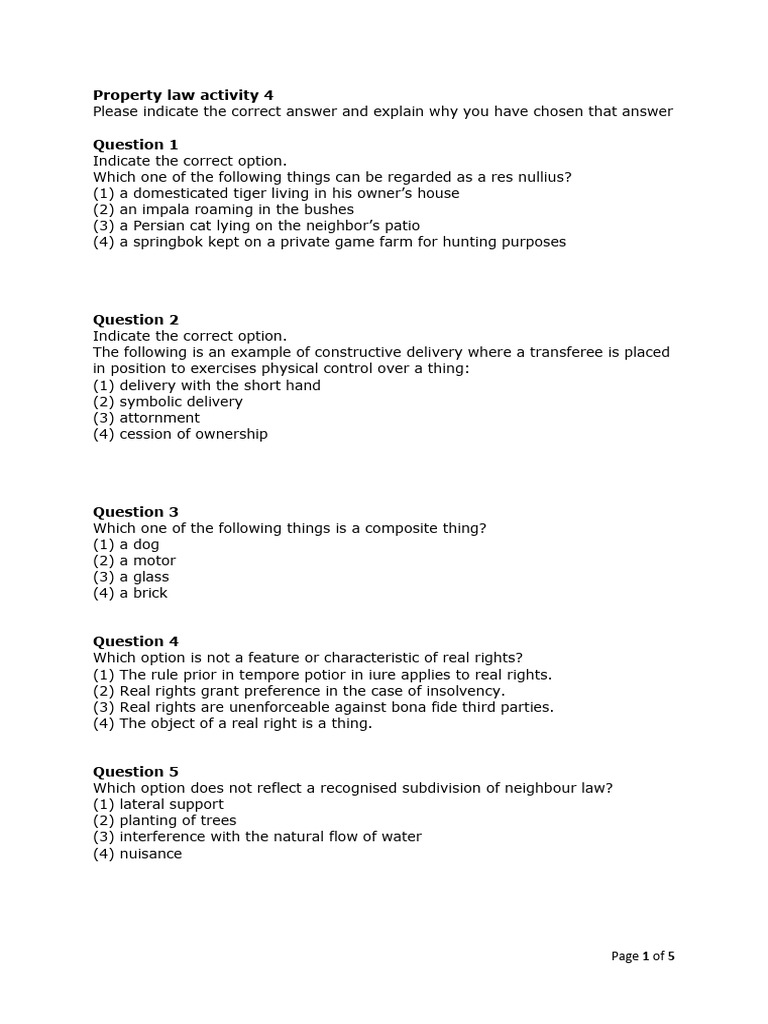 Property Law Quiz: Ownership Concepts | PDF | Private Law | Common Law