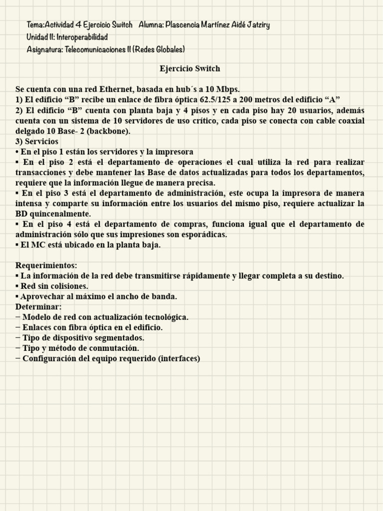 Actividad 4 Ejercicio Switch | PDF | Red de computadoras | Conmutador de red