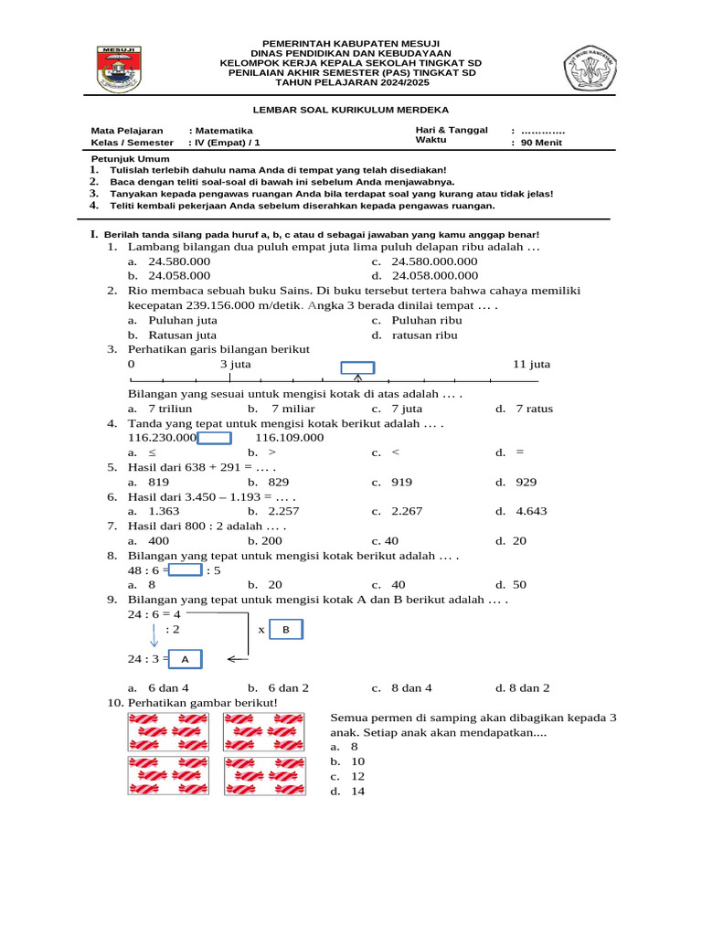 Sas MTK Kelas IV SMT 1 | PDF