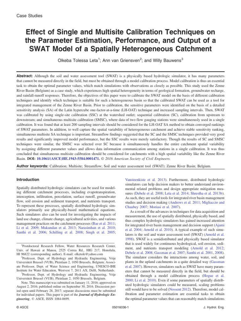 Effect of Single and Multisite Calibration SWAT | PDF | Drainage Basin ...