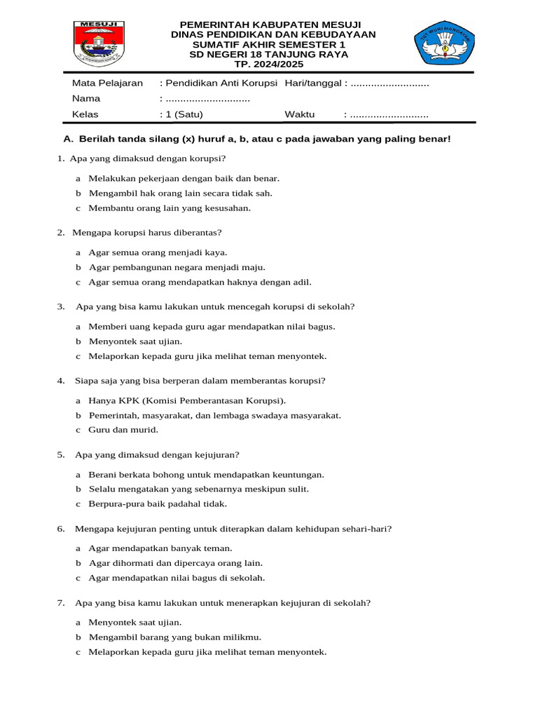 Soal Pak Kelas 1 | PDF